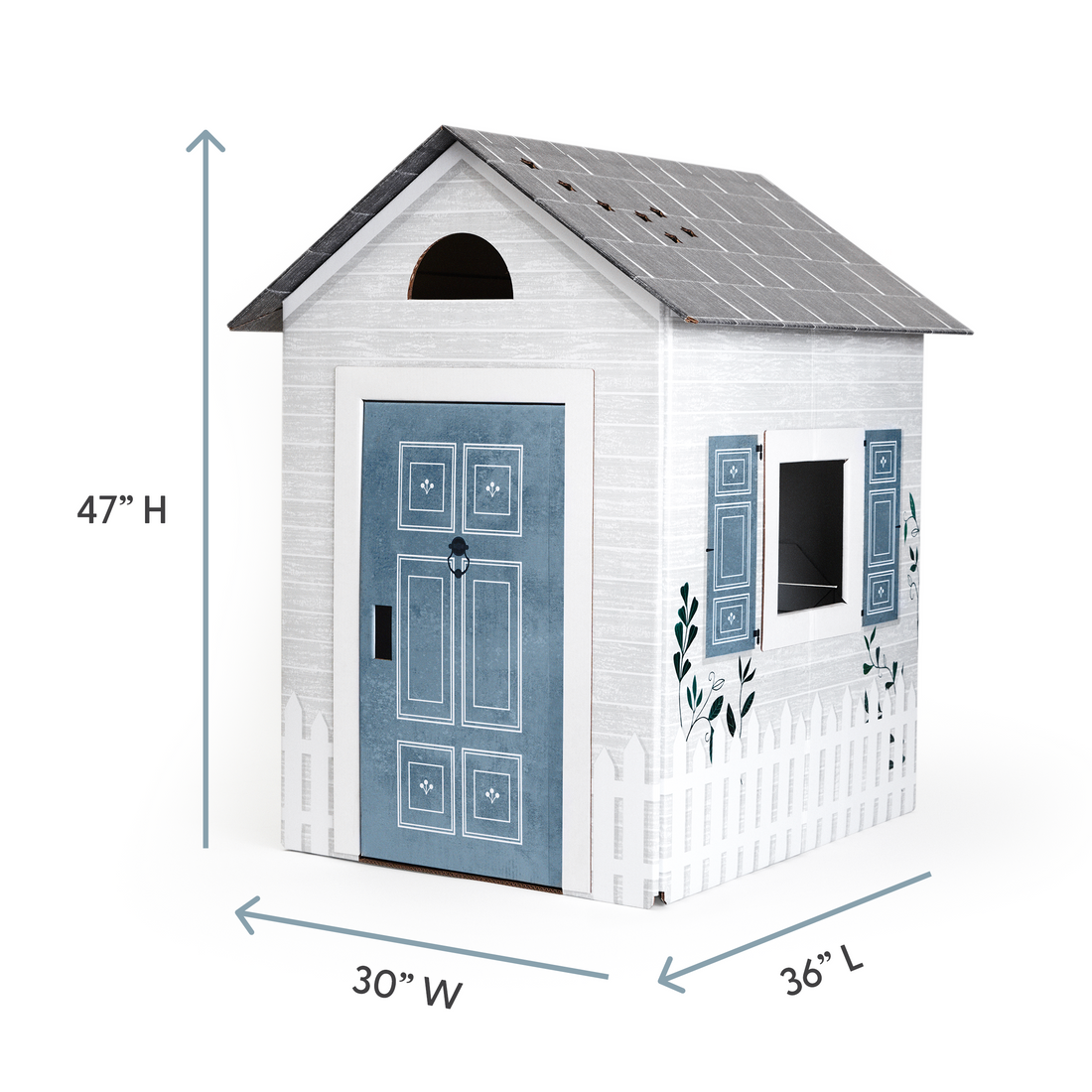 Cozy Coastal Cottage Playhouse - Gray with Blue Shutters | White Oak ...