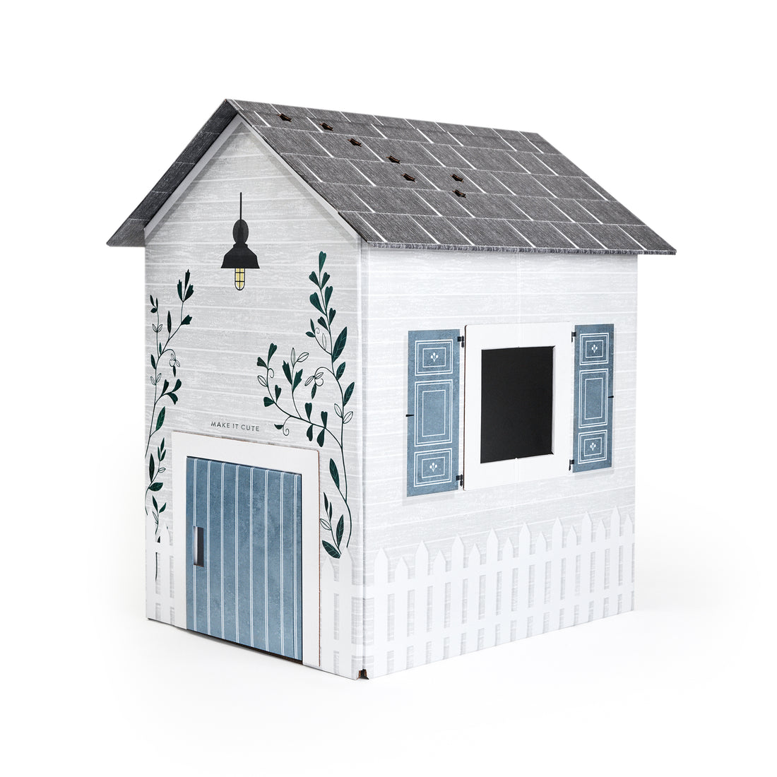 Cozy Coastal Cottage Playhouse - Gray with Blue Shutters | White Oak ...