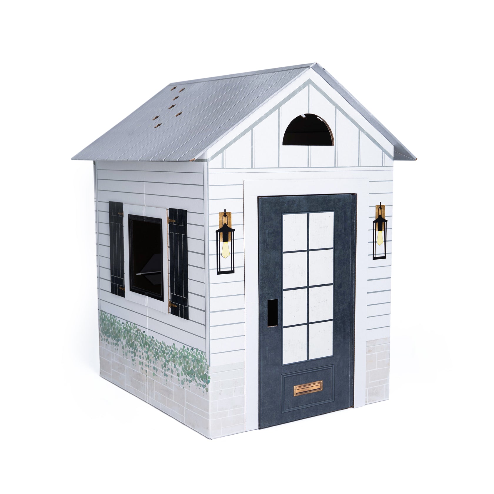 Modern Farmhouse Playhouse - White Siding, Black-Framed Windows, White ...